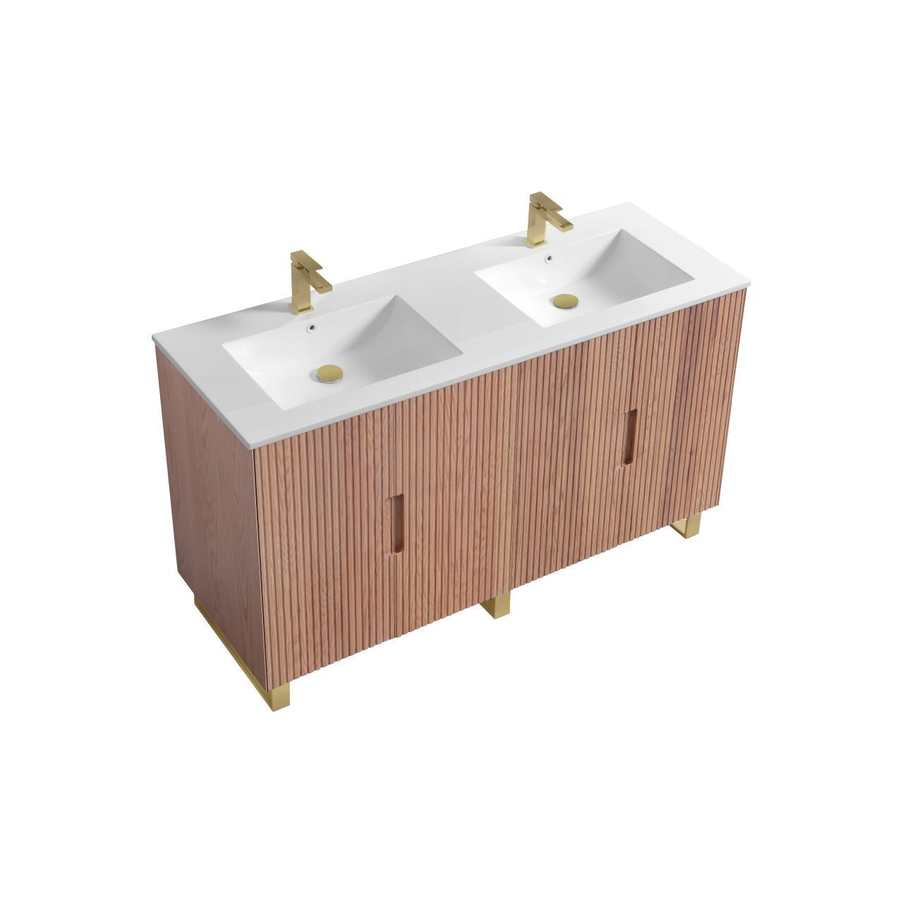 60” Fiore Double Sink Free Standing Bathroom Vanity w/ Gold Legs – Oak ...