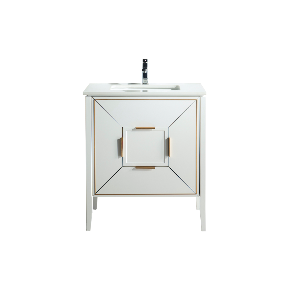 Vetro 30″ Inch Gloss White Vanity W/ Quartz Counter Top – Floor And Decor